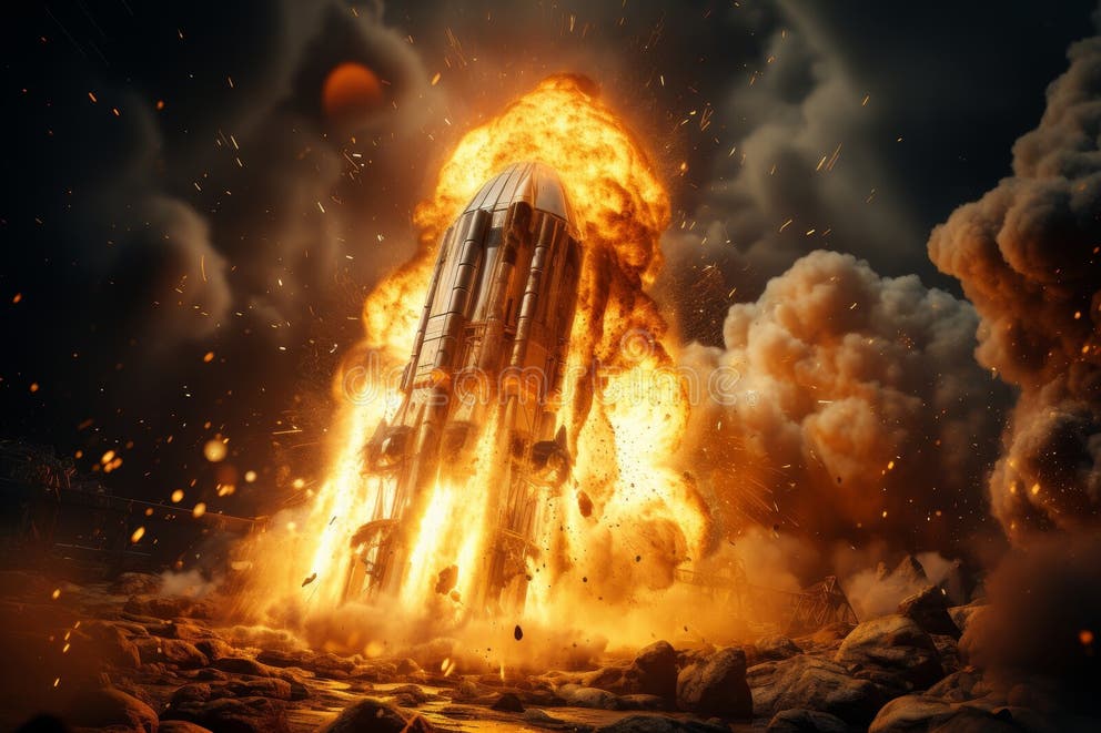 Close Up Rocket Engine Ignition Intense Flames Erupting from Nozzle in ...