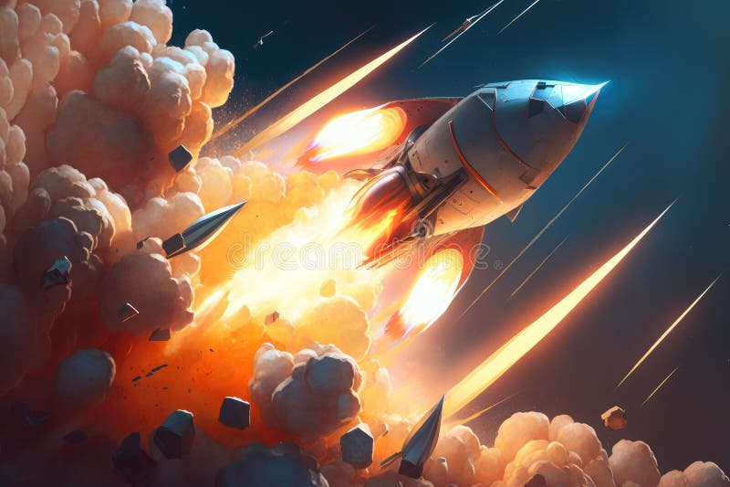 Close-up of Rocket Start, with Flames and Smoke Billowing Stock ...