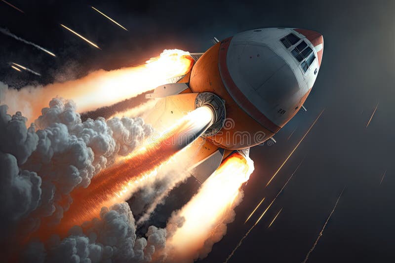 Close-up of Rocket Start, with Flames and Smoke Billowing Stock ...