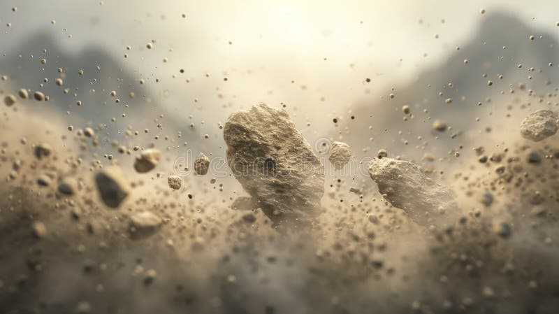 Close-up of Rocks and Dust Particles in the Air, Creating a Dynamic ...