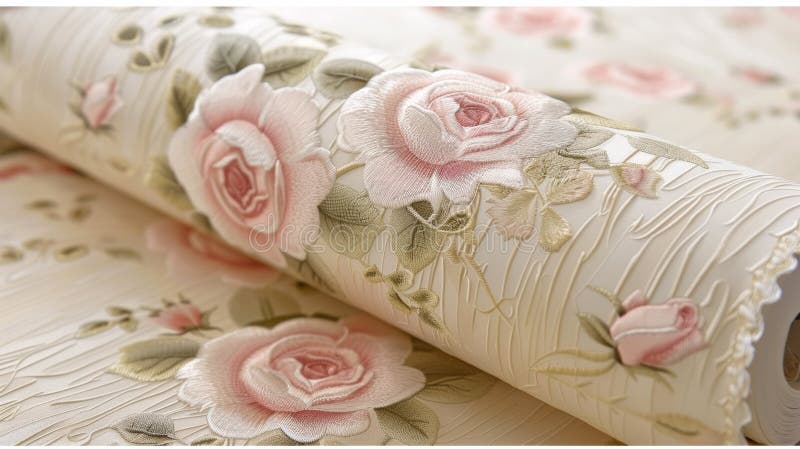 A Close Up of a Roll of Fabric with Roses on it, AI Stock Illustration ...