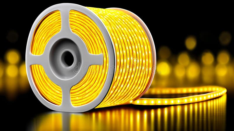 Close Up Roll of White LED Strip Lights with Warm Yellow Glow Generated ...