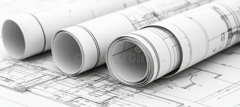 Close-up of Rolled Architectural Blueprints for Construction Lying on ...