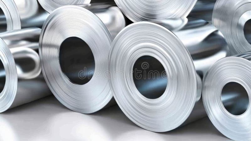 Close-up of Rolled Metal Sheets, Stacked and Ready for Use. the Shiny ...