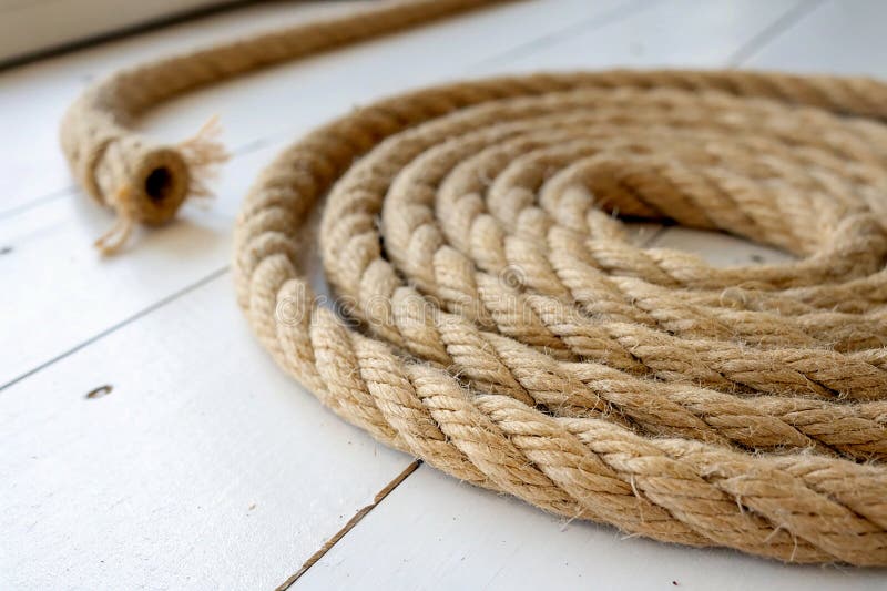 Close-up of Rolled Rope with Natural Texture on White Surface Stock ...