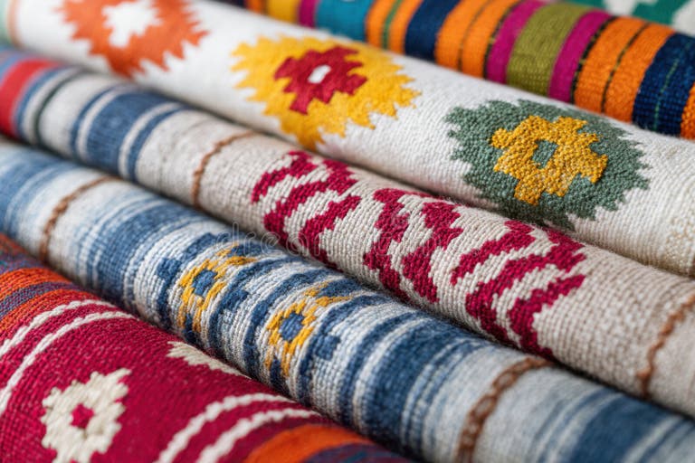 Colorful Traditional Fabrics Showing Various Patterns and Textures ...