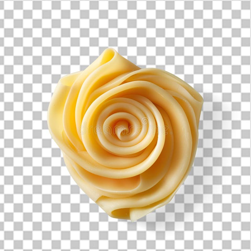 Close-up of Rolled Yellow Cheese Butter Curl Rolled on a Transparent ...