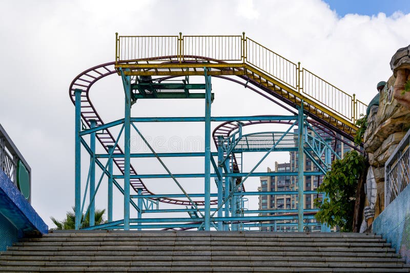 Close-up of Roller Coaster Track in an Amusement Park Editorial ...
