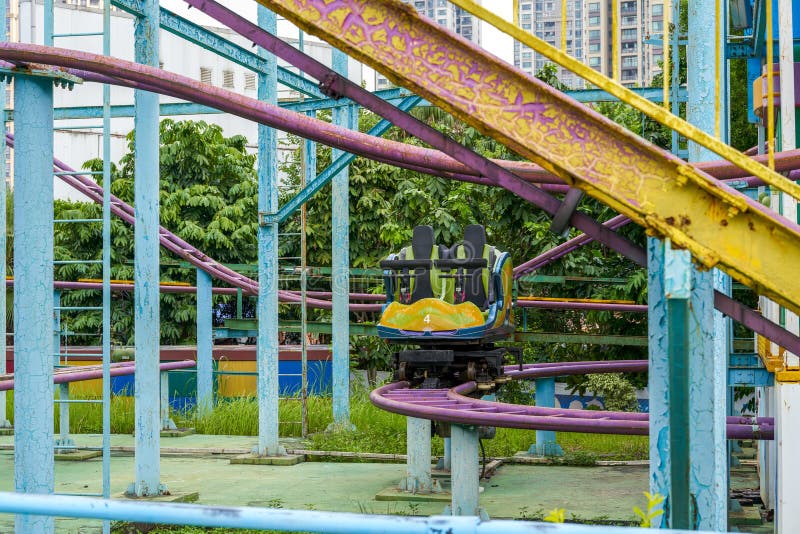 Close-up of Roller Coaster Track in an Amusement Park Editorial ...