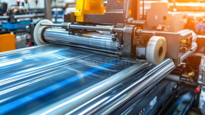 Close-up of the Roller of the Plastic Bag Production Machine in the ...