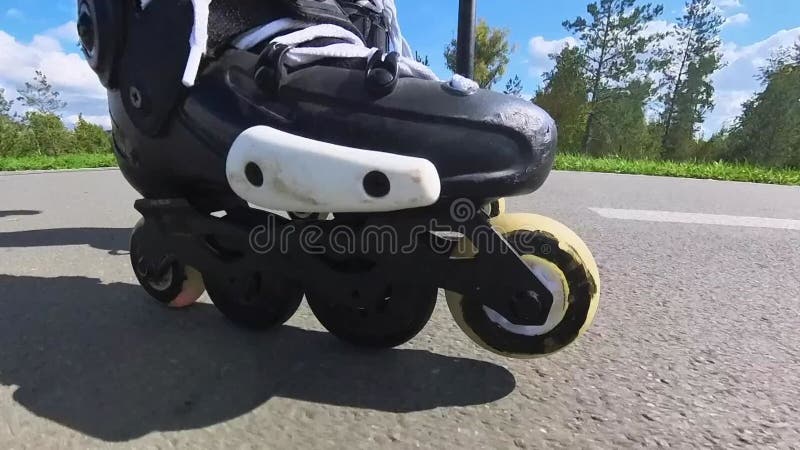 Close-up of a Roller Skate during Skating. Stock Video - Video of ...