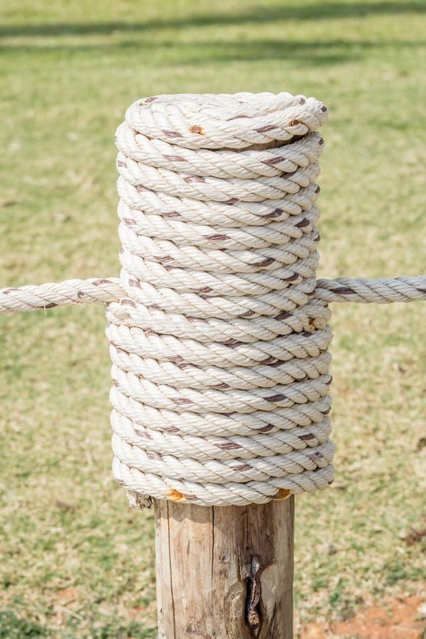 Closeup Rope Tied on the White Iron Pole. Stock Image - Image of main ...
