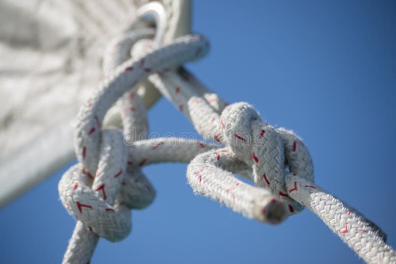 Close Up of Ropes Sailing Yachts with White Sails and Blue Sky ...