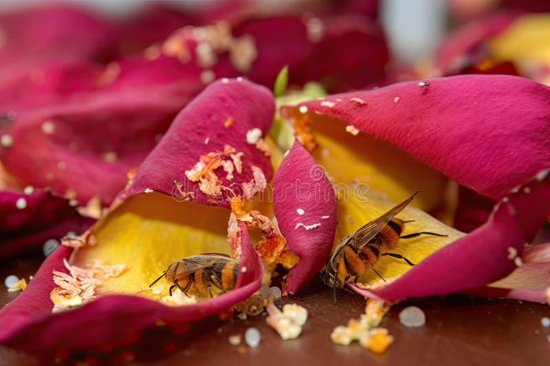 Close-up of Rose Petals, Covered in Pollen and Ready To Be Pollinated ...