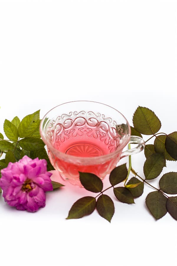 Close Up of Rose Tea of Pink Color with Rosa Petals Isolated on Withe ...