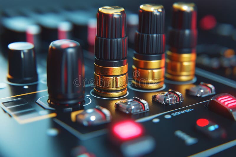 Close Up of Rotary Electronic Controls with Knobs and Switches on a ...