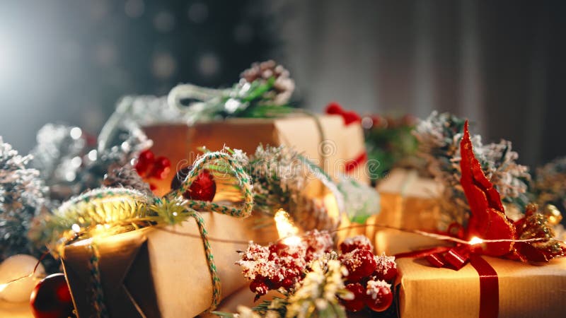 Rotating Christmas Gift Boxes Under Tree Stock Footage - Video of ...