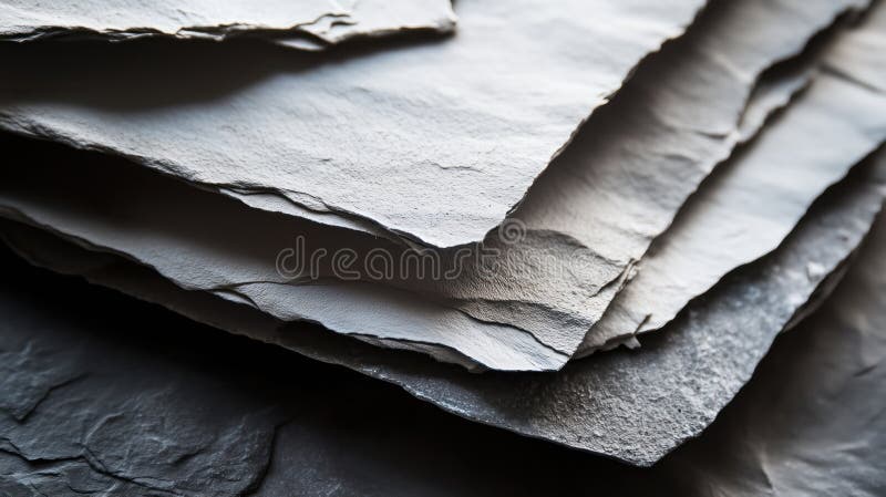 Close-up of Rough, Stacked Paper Layers with Monochrome Texture Stock ...