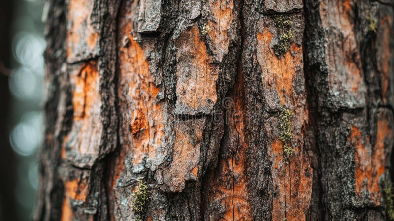 Close-up of Rough Textured Tree Bark with Natural Patterns and Moss ...