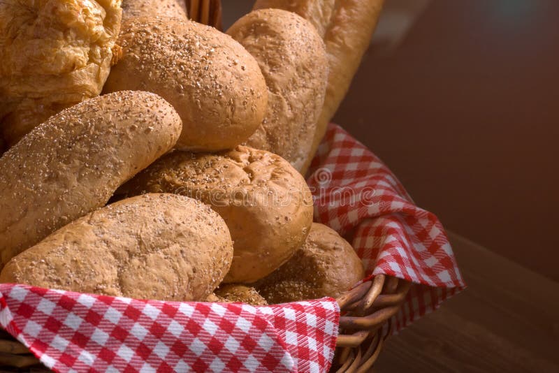 Close Up of Round Bun Bread in the Basket Stock Image - Image of group ...