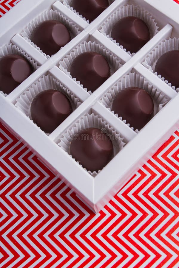 Close-up Round Chocolate Candies in the Square Box. Stock Image - Image ...