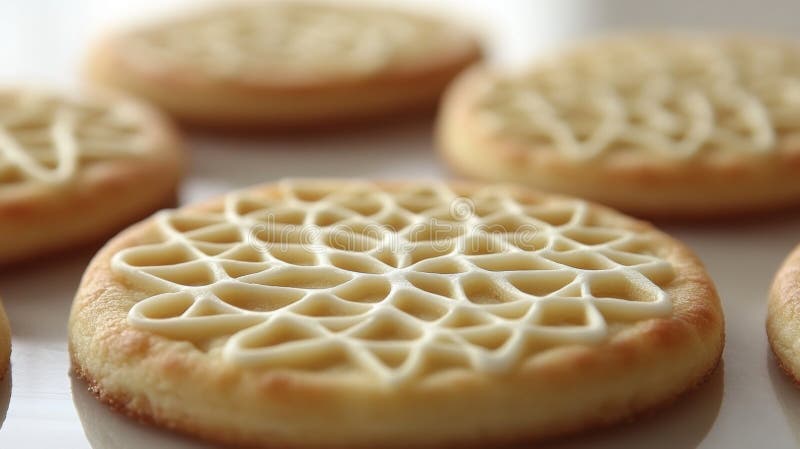 Close-up of Round Cookies with White Chocolate Lattice Icing Stock ...