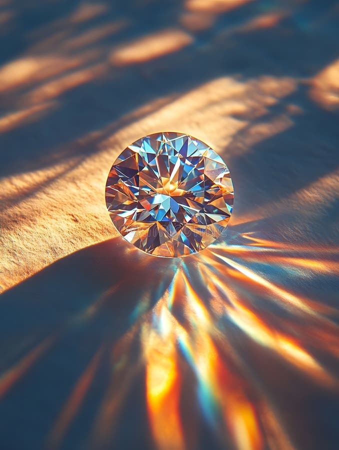 Close Up of a Round Cut Diamond with Light Refraction Creating Colorful ...