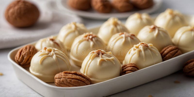 Close Up of Round White Chocolate Pralines in Box. Stock Image - Image ...