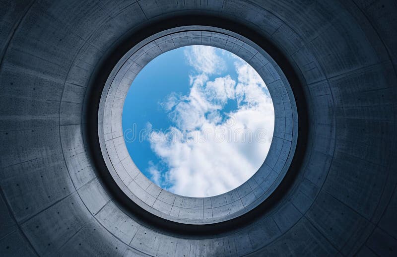 A Close Up of a Round Window with a Sky View, Bottom Up View Stock ...