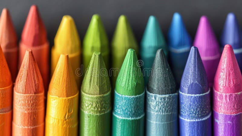 A Close Up of a Row of Colored Crayons in Various Shades, AI Stock ...