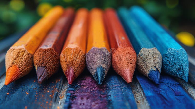 A Close Up of a Row of Colored Pencils on Top of Each Other, AI Stock ...