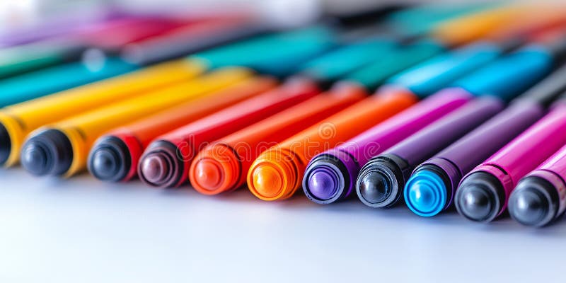 A Close Up of a Row of Colorful Markers with Different Colors Lying on ...