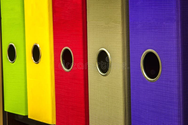 Close Up of Row Different Color Binders Stock Photo - Image of purple ...