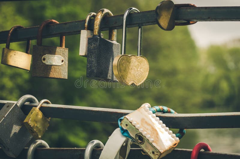 Close Up of Row of Love Locks/Lover Keys for Promise on Bridge Stock ...