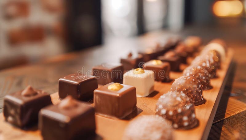 Close-up of Rows of Chocolate Candies at a Chocolaterie, AI Generated ...