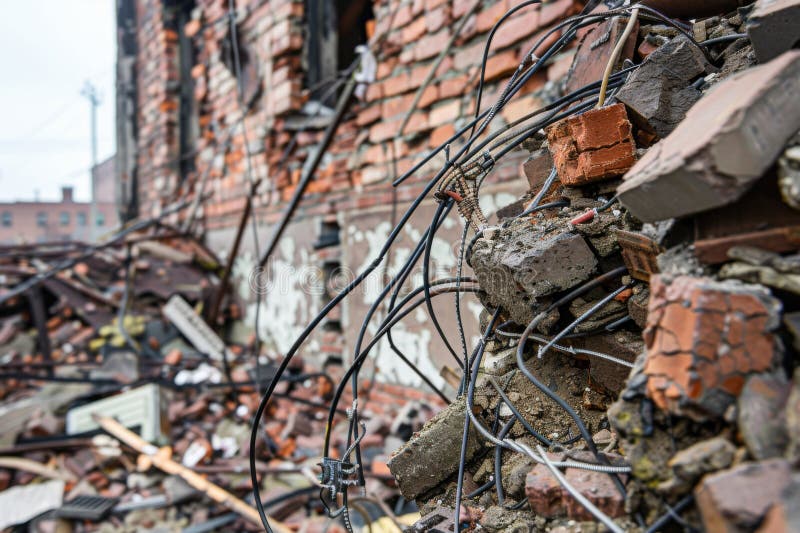 Close Up Rubble Debris Collapsed Brick Building Stock Photos - Free ...
