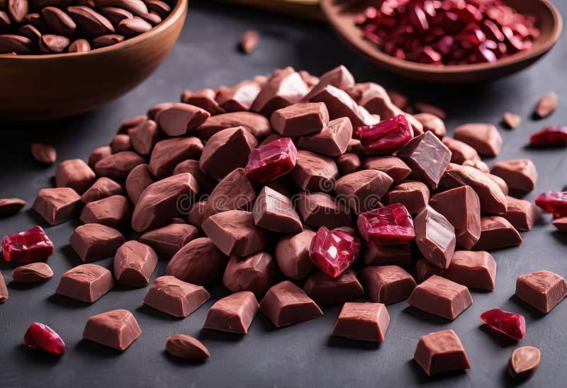 A Close-up of Ruby Chocolate Pieces in Different Shapes and Sizes Stock ...