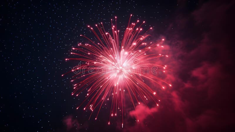 Close Up of an Ruby Firework in the Sky. Festive Template for New Year ...