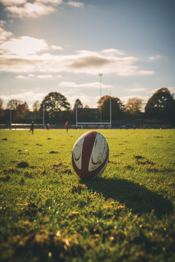 Close Up of Rugby Ball on Rugby Field, Created Using Generative Ai ...