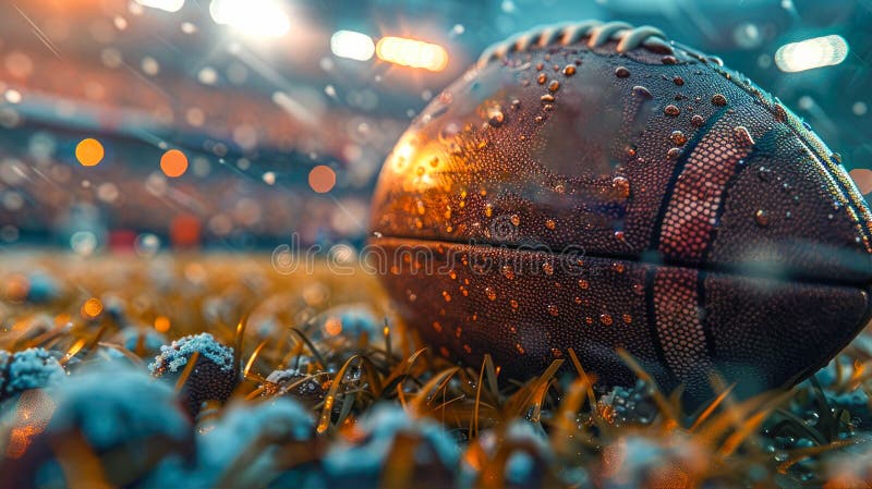 Close-up of a Rugby Ball on the Grass Under the Snow Stock Illustration ...