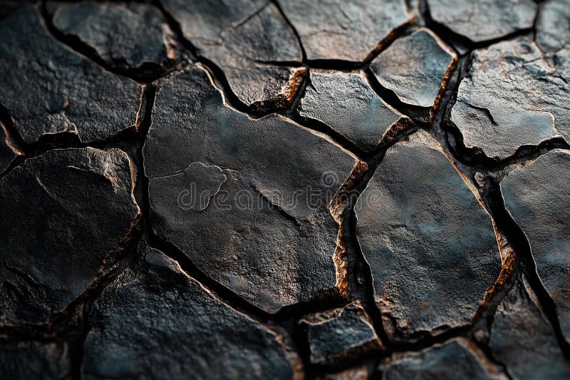 Close-Up of Rugged Black Stone with Cracked Surface and Detailed ...