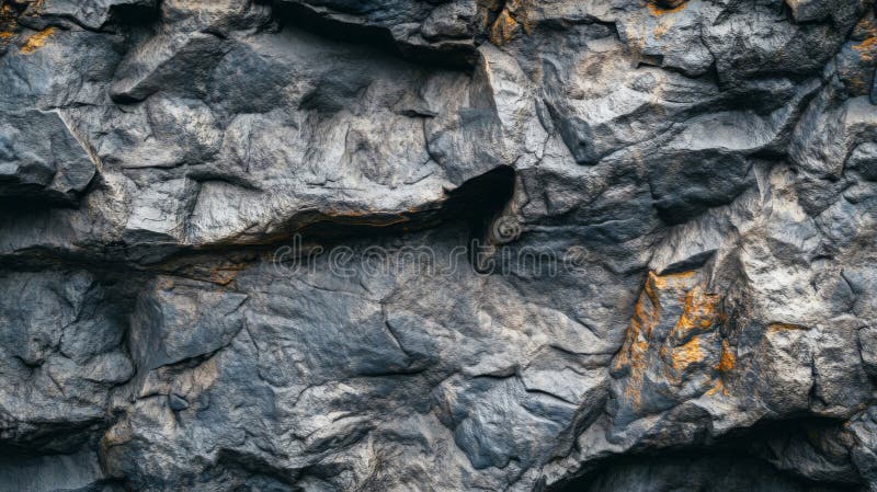 Close-up of a Rugged Dark Grey Rock Formation with Hints of Gold Stock ...