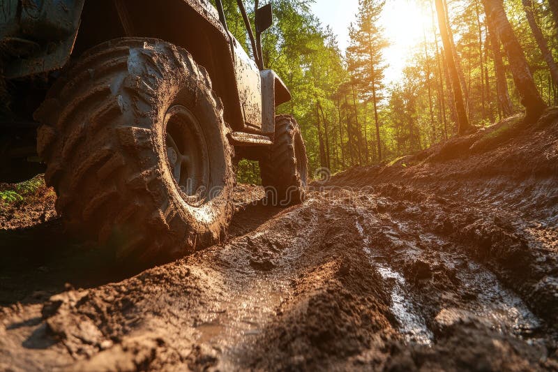 Close-up of Rugged Tire Making Its Way through the Muddy Off-Road Path ...