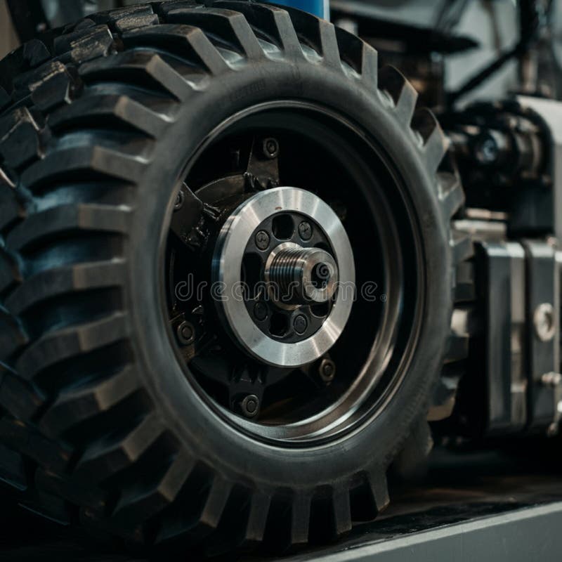 Close-up of a Rugged Tire on a Mechanical Assembly, Featuring a ...