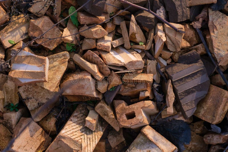 Ruins of Old Broken Brick Fragments in the Rain Stock Photo - Image of ...