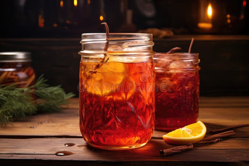 Close-up of Rum Punch in a Rustic Glass Jar Stock Illustration ...
