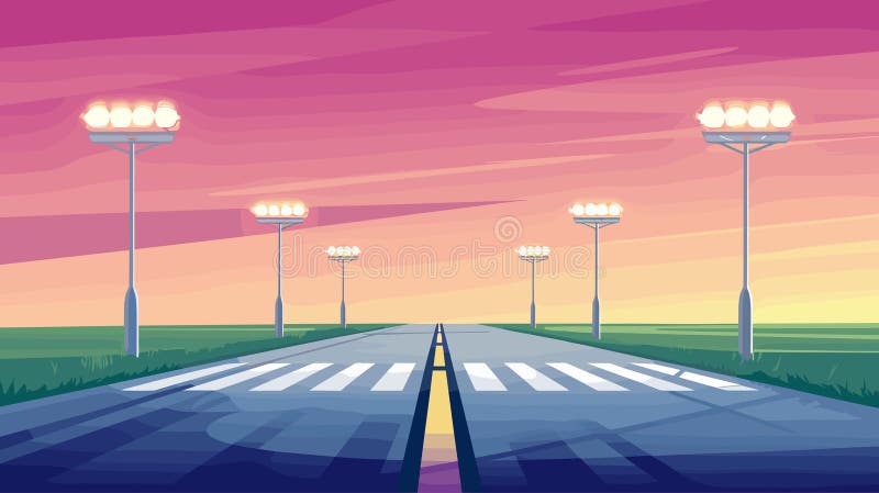 Close-up of Runway with Glowing Lights at Dawn. Stock Vector ...