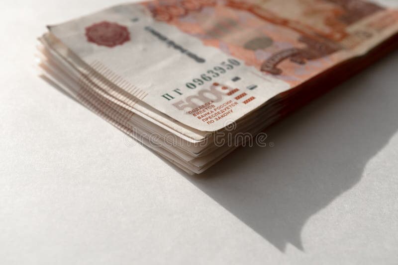 Close-up of Russian Banknotes. Five Thousand Bill. Stack of Money Stock ...