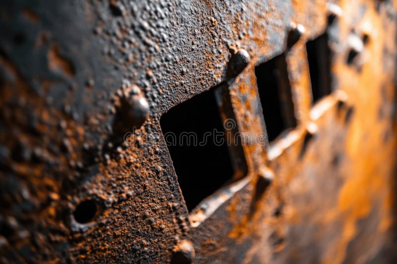 Close-up of Rusted Metal Texture with Square Cutouts and Rivets Stock ...