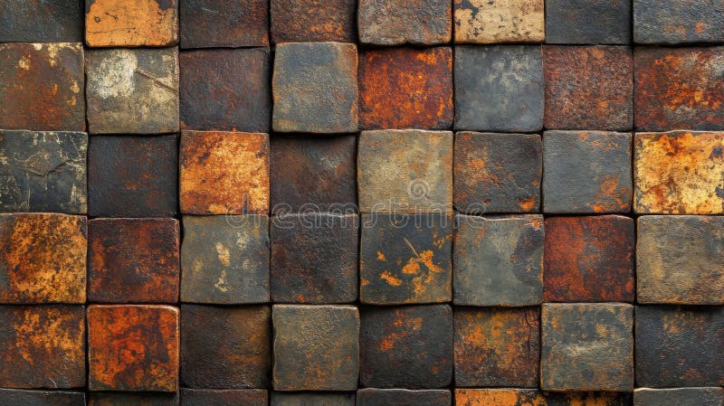 A Close-Up of Rusted Metal Tiles in a Checkerboard Pattern Stock ...